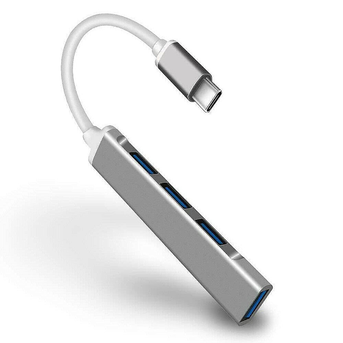 LQQH Aluminum Slim Thunderbolt Type C to USB 3.0 Hub Adapter USB 4 Ports USB C Hub for Phone PC Laptop w/Type-C, Gray