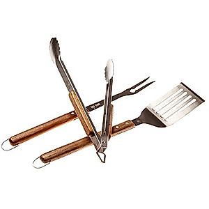 BBQ-AID 3 Piece Grill Set BBQ Accessories - Kitchen Tongs, Metal Spatula & Fork Utensils - Heavy Duty Stainless Steel Barbecue Grill Utensils for Outdoor Grill with Solid Sturdy Wood Handles
