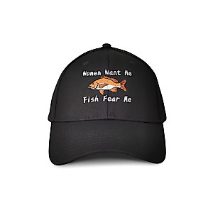 Hepandy Women Want Me Fish Fear Me Embroidered Baseball Caps for Men, Adjustable Black Trucker Hats Embroidery Snapback Cotton Animals Dad Hat