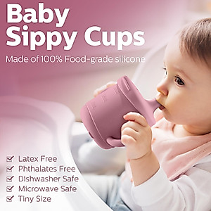 Baby Straw Cup Silicone Baby Training Cup 6 oz Infant Learning Cup Baby Training Sippy Cute Cup with Lid and Handle Baby Transition Cup for Over 6 Months Baby Infant Toddler (Pink, 1)