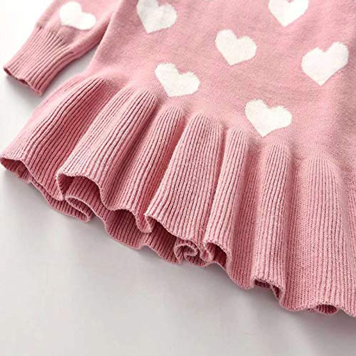 WALLARENEAR Toddler Baby Girl Valentine Dress Kids Heart Long Sleeve Knit Sweater Dress Pleated Dress Fall Winter Warm Outfits (Pink, 2-3 Years)