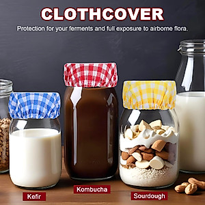 Gjinxi 6Pcs Jar Cloth Covers, Plaid Cloth Jar Covers, Unbleached Reusable Cloth Lid, Yeast Fermentation Tank Cloth Cover, Glass Cup Cover, Glass Bottle Cover, Fit Jars Mouth from 3-4 Inches