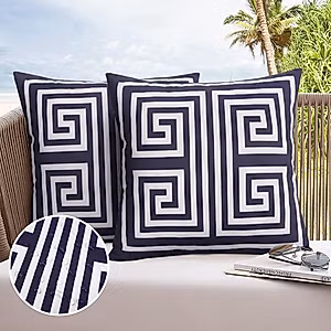 JASEN Navy Blue Outdoor Pillow Covers, Greek kty Outdoor Waterproof Pillow Covers 18x18 Set of 2, Double-Sided Decorative Throw Pillow Cover for Outside Patio Furniture Garden (No Inserts)