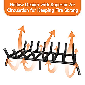 SUZLON Fireplace Grate 27 inch 7 Bar Fireplace Log Grate Heavy Duty Solid Steel Indoor Chimney Hearth with 6 Enhanced Stability Legs Kindling Tools Pit Wood Stove Firewood Burning Rack Holder