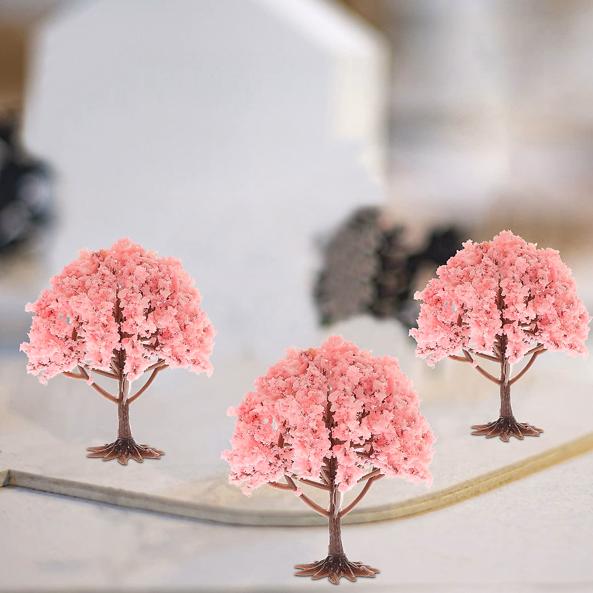 Angoily 10pcs Miniature Flower Tree Model Train Scenery Architecture Cherry Blossom Trees Mini Fake Trees for DIY Sand Table Crafts Building Model Scenery Landscape Ornaments