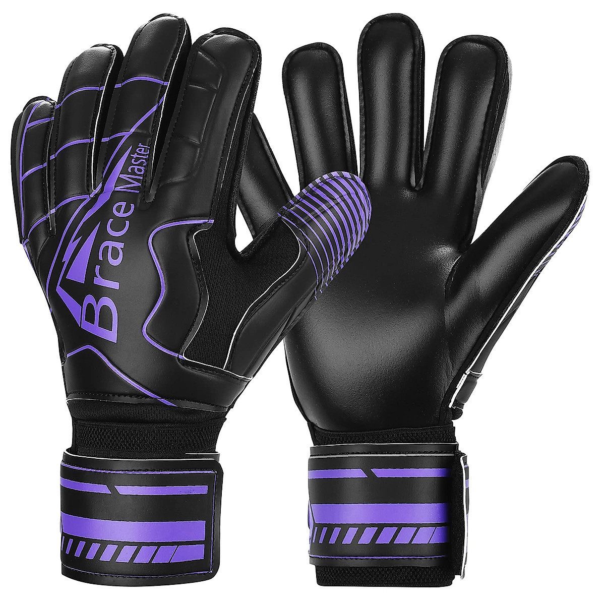 Goalie Gloves for Youth & Adult, Goalkeeper Gloves Kids with Finger Support, Black Latex Soccer Gloves for Men and Women, Junior Keeper Football Gloves for Training and Match