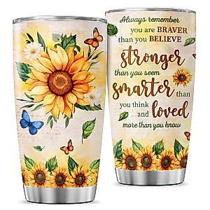 JENOIS Flower Floral Cups, Sunflower Gifts, Sunflower Inspirational Quotes, Tumbler 20 Oz With Lid And Straw