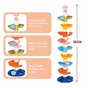 FUN LITTLE TOYS Ball Drop Toys for Toddler 1-3, 9 Layer Roll Swirling Ball Tower with 3 Balls, Ball Run Ramp for Baby Learning Development Educational Activities Toy Birthday Gift
