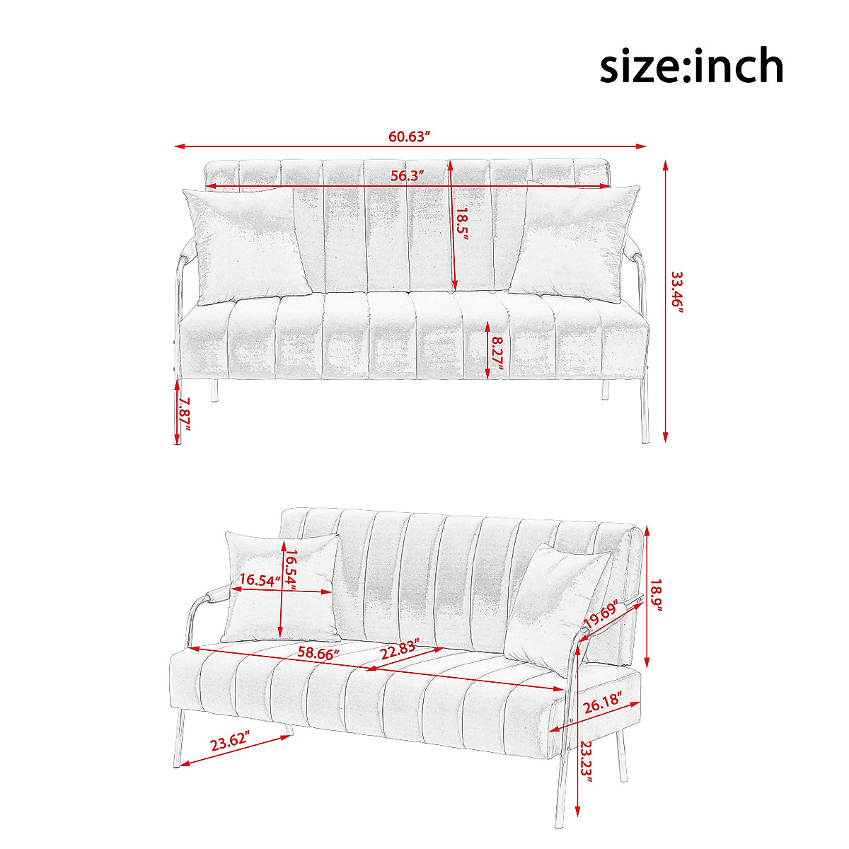 Majnesvon 61" Modern Loveseat Sofa Couch,Cashmere Fabric Small Love Seat w/2 Pillows and Metal Legs,2-Seater Upholstered Mini Sofa Couches for Small Space,Living Room Bedroom Apartments (Dark Grey)