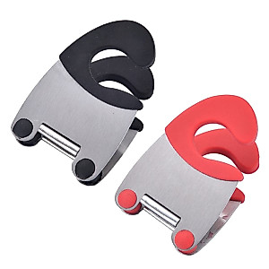 BESTonZON 2pcs Fixed Pot Clips Restaurant Rubber Soup Resistance Clamp Scald Grip Black Steel for Holder Spoon Gadget Red+Black Red+ Dock Stainless Rest Anti-Scald Clip Red Home Kitchen