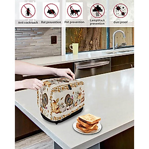 Toaster Dust Cover 4 Slice, Thanksgiving Farmhouse Turkey Pumpkin Fall Plants Bread Maker Cover Toasters Covers for Fingerprint Protector Washable Kitchen Small Appliance Cover 12x11x8in
