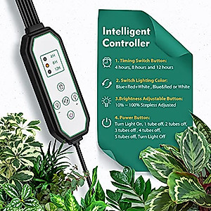 AMBOR Grow Lights for Indoor Plants with Stand, [5-Heads] Floor Plant Light, 150W Full Spectrum LED Plant Grow Lamp with 4 8 12H Timer, 10 Dimmable Brightness, Remote Control and Auto ON/Off