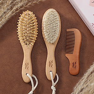 Mr. Pen- Baby Brush and Comb Set, 3Pcs, Wooden, Baby Hair Brush, Cradle Cap Brush, Baby Brush Set for Newborns, Infant Hair Brush, Baby Comb and Brush Set, Newborn Hair Brush, Baby Brushes for Hair