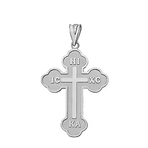 Religious Jewelry Solid 925 Sterling Silver Eastern Orthodox IC XC NIKA Cross Pendant Necklace (20")