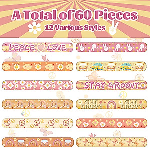 YYMYMGJ 60 Pieces Groovy Slap Bracelets Hippie Boho Wristbands Daisy Flower Peace Rainbow Butterfly and Love Bracelets for 60s 70s Groovy Party Favors Gifts Birthday Party Supplies Decorations