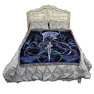 Pure Country Weavers Night Blade Dragon Blanket by Ruth Thompson - Gift Dragon Fantasy Tapestry Throw Woven from Cotton - Made in The USA (72x54)