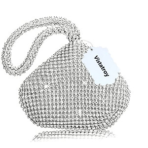 Vistatroy Women's Evening Bag Sparkly Rhinestone Purse Triangle Designer Chain Clutch Purse Bag Party Prom Wedding Purse(A Silver)