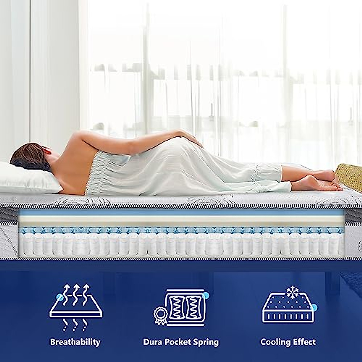 Olee Sleep 13 inch Galaxy Hybrid Gel Infused Memory Foam and Pocket Spring Mattress (Full), White