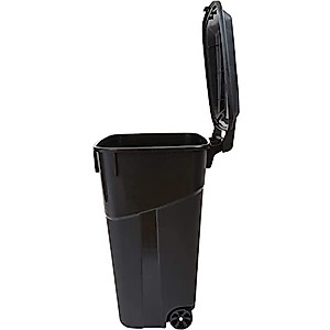 32 Gallon Wheeled Outdoor Garbage Can with Attached Snap Lock Lid and Heavy-Duty Handles, Black, Heavy-Duty Construction, Perfect Backyard, Deck, or Garage Trash Can, 2 Pack