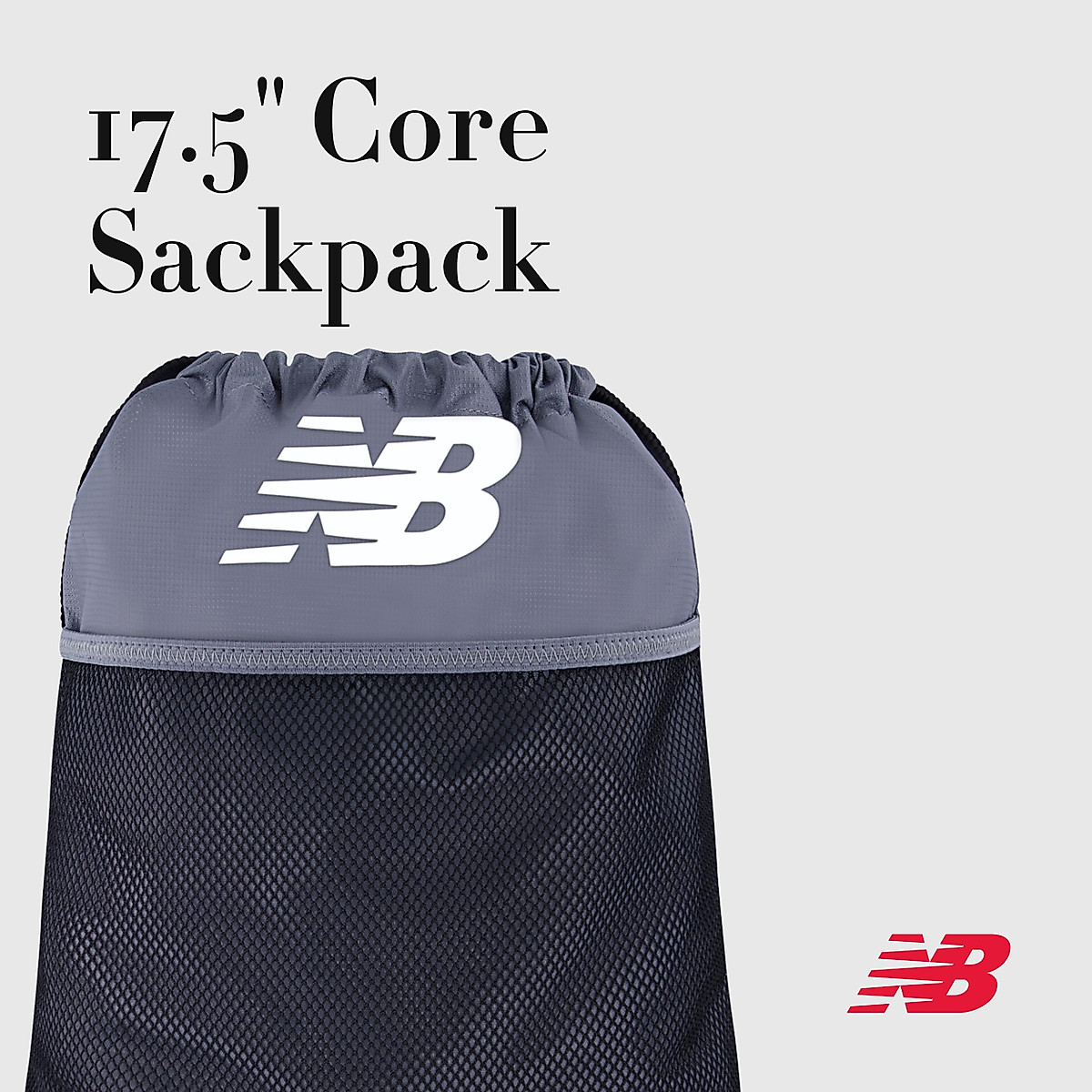 New Balance Drawstring Backpack, Sports Cinch Gym Bag with Shoe Compartment, Grey, 17.5 Inch