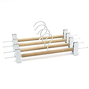 High-Grade Wooden Pants Hangers 12 Pack with Metal Clips Grip Clip Pants Hanger,Iron-Wood Metal Skirt Hangers with Clips,Adjustable Clip Hangers for Pant,Jeans,Skirts,Slacks(Natural)