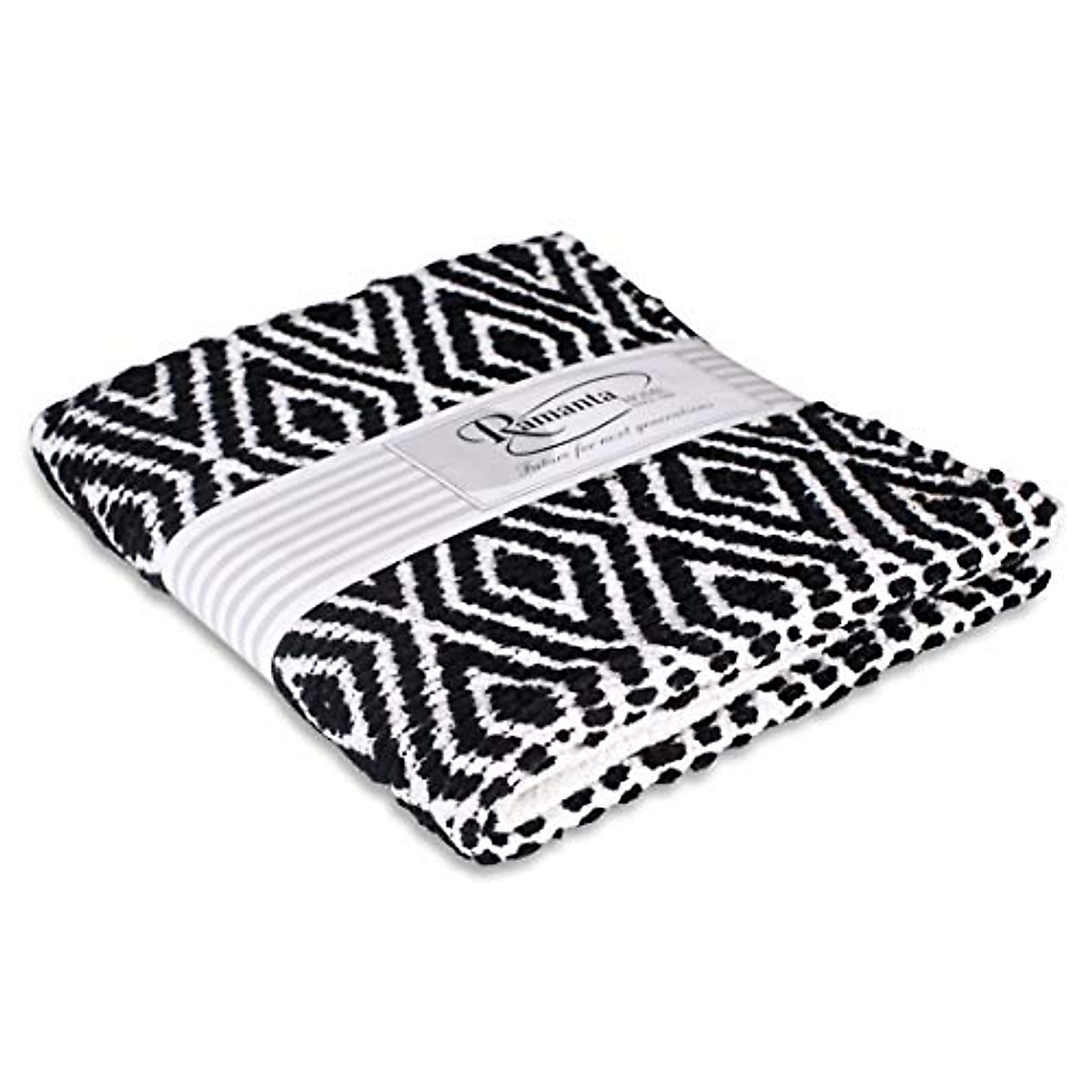 Ramanta Home 100% Cotton Diamond Rug 21x34 Hand Woven Reversible Washable Rug - Black,Farmhouse Bathroom Rugs,Entry Rugs,Rugs for Living Room,Rag Rug,Kitchen Rug Cotton,Machine Washable Rug,Woven Rug