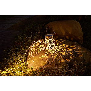 VINESSY Solar Lights Outdoor Garden Decor Pathway Decorative Lanterns Hanging Solar Patio Art Lights Retro Metal Waterproof Yard Watering Can with String Lights Walkway LED Waterfall Stake Light