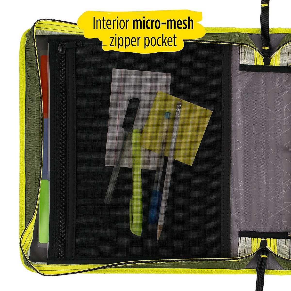 Five Star 2 Inch Zipper Binder Plus File Folders, Olive/Citrus (290360C)