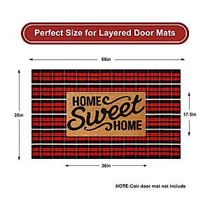 KIMODE Christmas Door Mat Outdoor 35"x59",Red and Black Buffalo Plaid Rug,Washable Cotton Hand-Woven Layered Door Mats,Reversible Outdoor Christmas Decor for Front Porch,Entryway,Kitchen
