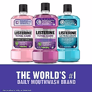 Listerine Total Care Anticavity Fluoride Mouthwash, 6 Benefits in 1 Oral Rinse Helps Kill 99% of Bad Breath Germs, Prevents Cavities, & Strengthens Teeth, Fresh Mint, 1 L, Pack of 2