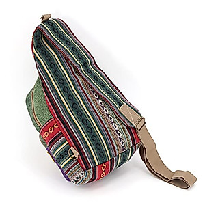 HIMALAYA HANDMADE Hemp Sling Backpack Hippie Backpack Festival Backpack Hiking Backpack 100% Hemp| Crossbody Bag FAIR TRADE Handmade with Love., Green