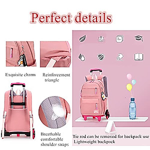 YJMKOI Solid-Color Simple Rolling Backpack for Girls, Blue Trolley Bags on 6 Wheels, Carry-on Luggage BookBag with Wheels for Middle School