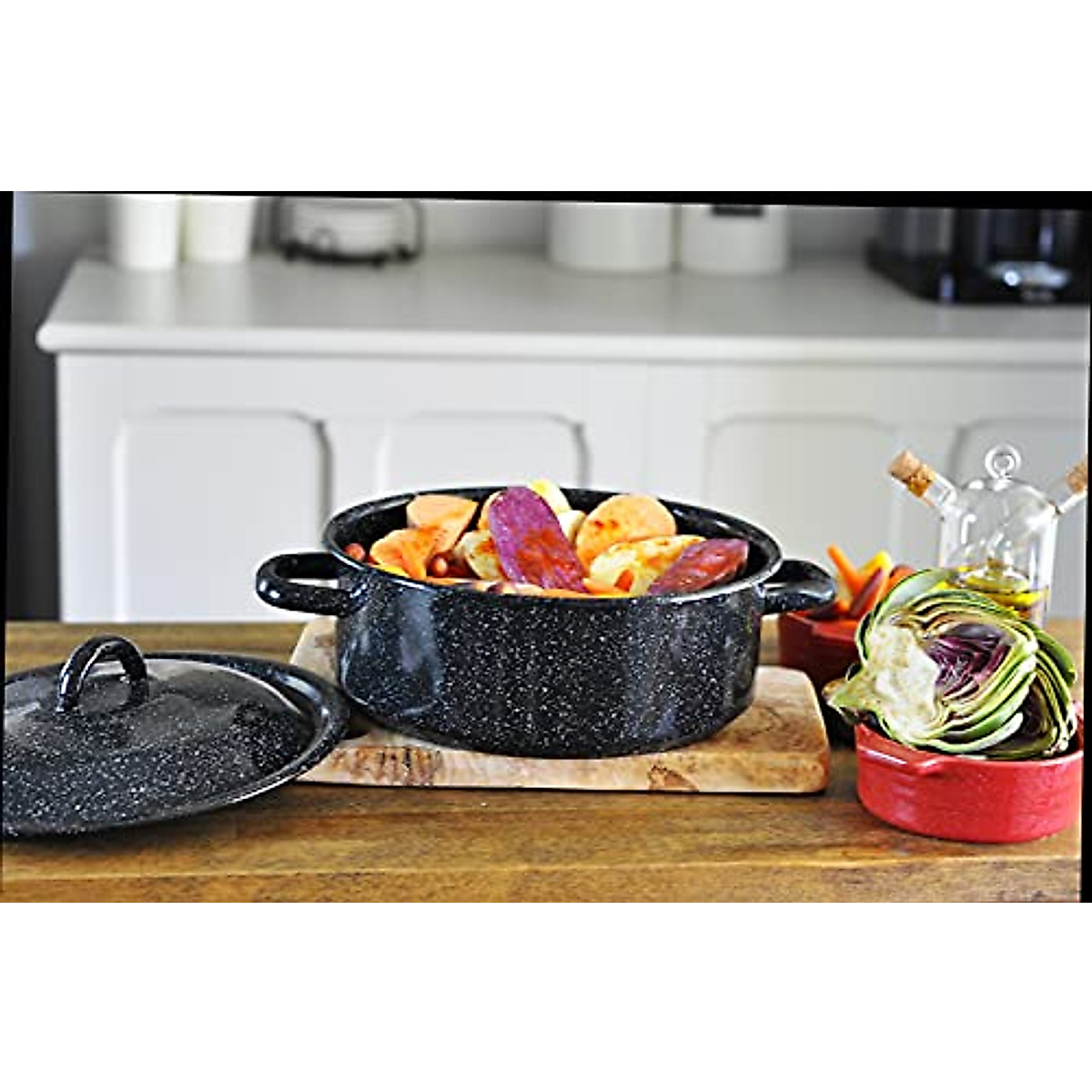 Mirro 4.5 Quart Traditional Vintage Style Black Speckled Enamel on Steel Dutch Oven with Lid, (MIR-10701)