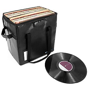 CASEMATIX Vinyl Record Case For Up To 40 Records - Fire Resistant Vinyl Record Storage Case with Programmable Combination Lock and Removable Divider, Folding Vinyl Box for Travel and Storage