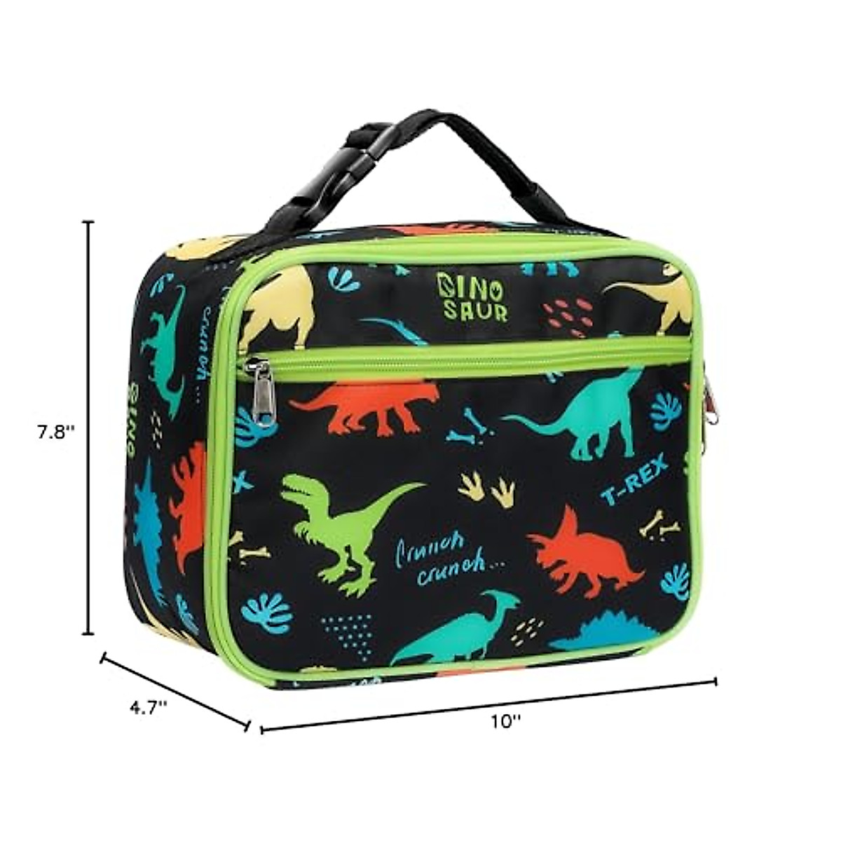 Bagseri Kids Lunch Bag Boys - Kids Lunch Box for Boys Reusable and Insulated Lunch Bag Toddler Lunch Box for Daycare and School, Black Dinosaur