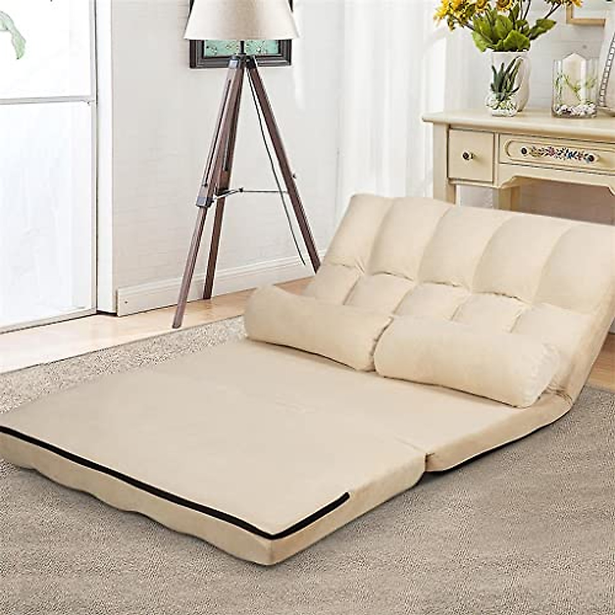 Walnut Foldable Floor Sofa Bed 6-Position Adjustable Lounge Couch with 2 Pillows Adjustable Floor Sofa (Color : B)