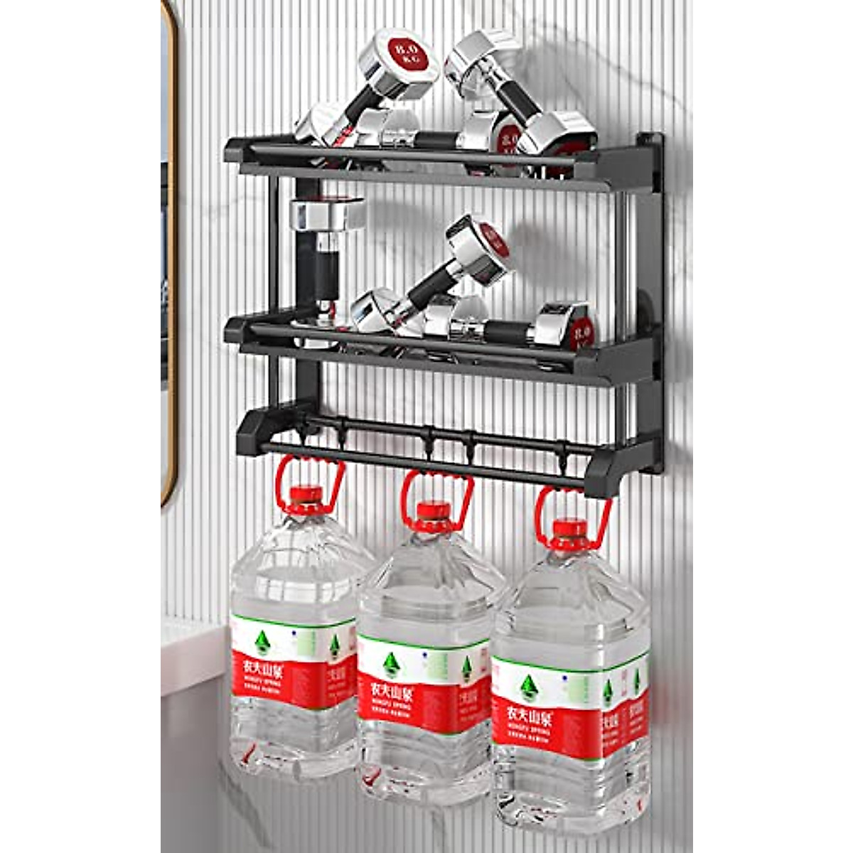 Shower Caddy Shelf Black No Drilling Shower Organizer with Hook Towel Bar Adhesive Rustproof Steel Shower Storage Shelves Adhesive Rack for Bathroom Washroom (Black)