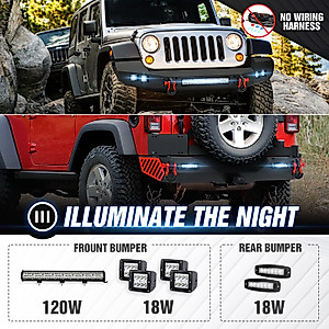 EYOUHZ Full Width Front & Rear Bumper w/Spare Tire Carrier Compatible with 2007-2018 Jeep Wrangler JK JKU Unlimited with Paintable Armor, License Plate Bracket, 2" Hitch Receiver, LED Lights & D-rings