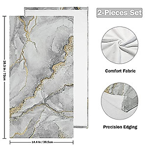 Grey Marble Hand Towels - Elegant White Marble Print with Gold Textured Pattern Cotton Soft Bath Hand Towel for Home Bathroom Kitchen Hotel Spa