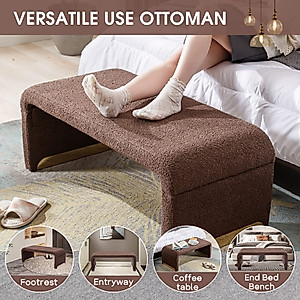 NIOIIKIT 43.3'' Ottoman Bench with Boucle Fabric, Faux Fur End of Bed Bench with Golden Metal Legs, Upholstered Entryway Bench for Living Room, Bedroom, Entryway (Brown)