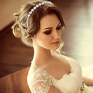 4 Pieces Pearls Headbands Women White Faux Pearl Rhinestones Hairbands Bridal Hair Hoop Wedding Hair Accessories for Girls (Style Set 1)