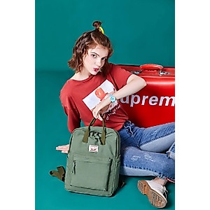 LuckyZ Womens Casual Lightweight Canvas Backpack School Bag Travel Daypack Small Handbag Purse, Green