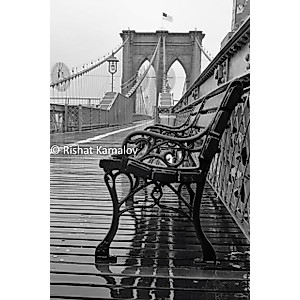 Brooklyn Bridge (Bench in The Clouds - New York City) - 30 x 20 Inchse - Luxury Black and White Artwork - Metropolitan Wall Art