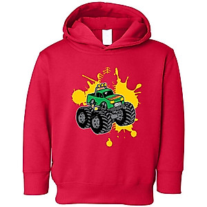 Wild Bobby Green Monster Truck with Firey Flames Cars and Trucks Toddler Pullover Fleece Hoodie, Red, 5T/6T