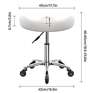 WKWKER Heavy Duty Rolling Stool with Wheels Hydraulic Swivel Adjustable Rolling Stool Ergonomic Thick Irregular Leather Seat Stool Chair for Kitchen Drafting Lab Office Salon Message Stool – White