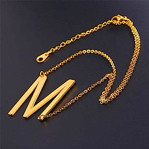 U7 Sideways Large Initial Necklaces 18K Gold Plated Big Letter Script Name Necklaces Statement Alphabet Pendant M Necklace for Women Gift
