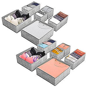 Hinotori Clothing Drawer Organizers 12 Pack – Foldable Storage Bin Drawer Dividers for Clothes, Underwear, Socks, Bras – Collapsible Fabric Organizer for Closet, Shelves, Dresser, Bedroom