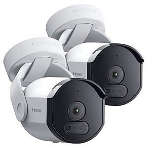 iHome Insight Smart Outdoor WiFi Security Camera, 1080p HD IP65 Weatherproof Camera with 2-Way Audio, Night Vision, and Motion Alerts, Compatible with Alexa and Google Home, 2 Pack