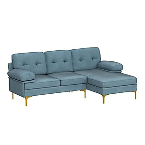 ABAKAN 79” Modern Sectional Sofas Couches for Living Room, Chenille L Shaped Couches with Chaise for Small Spaces, Sofa with Solid Wood Frame, Attached Armrest, Easy to Install(Light Blue)