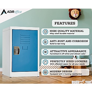 AdirOffice Kids Steel Metal Storage Locker - for Home & School - with Key & Hanging Rods (24 in 1 Door, Blue)
